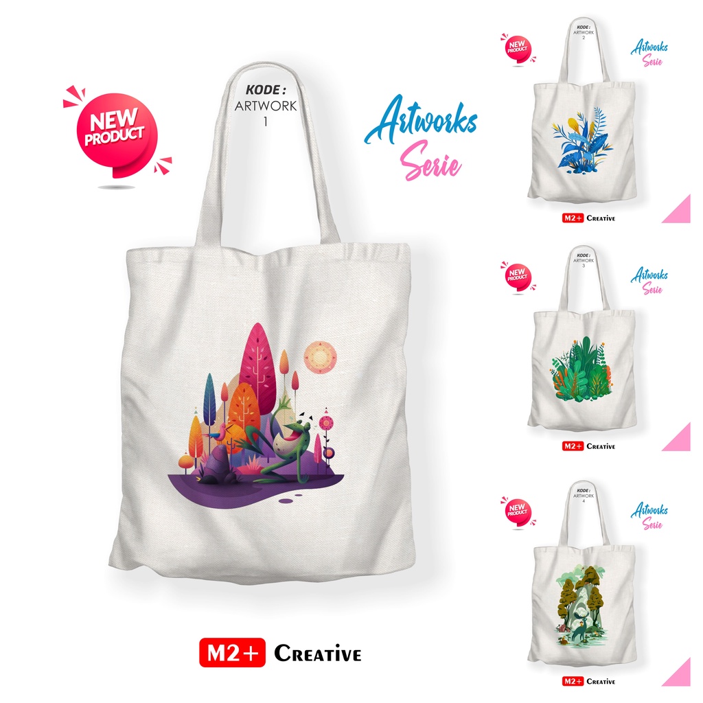 Jual Tote Bag Vintage Kanvas Preimum Wanita totebag kekinian artwork series 1-4 original M2 ...