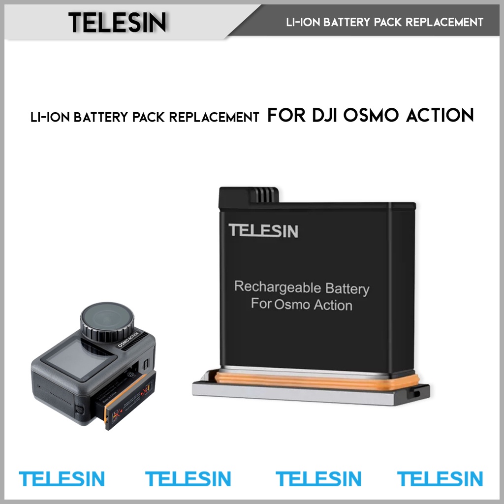 Jual TELESIN Battery DJI Osmo Action Replacement Li-ion Battery 1300mAh ...