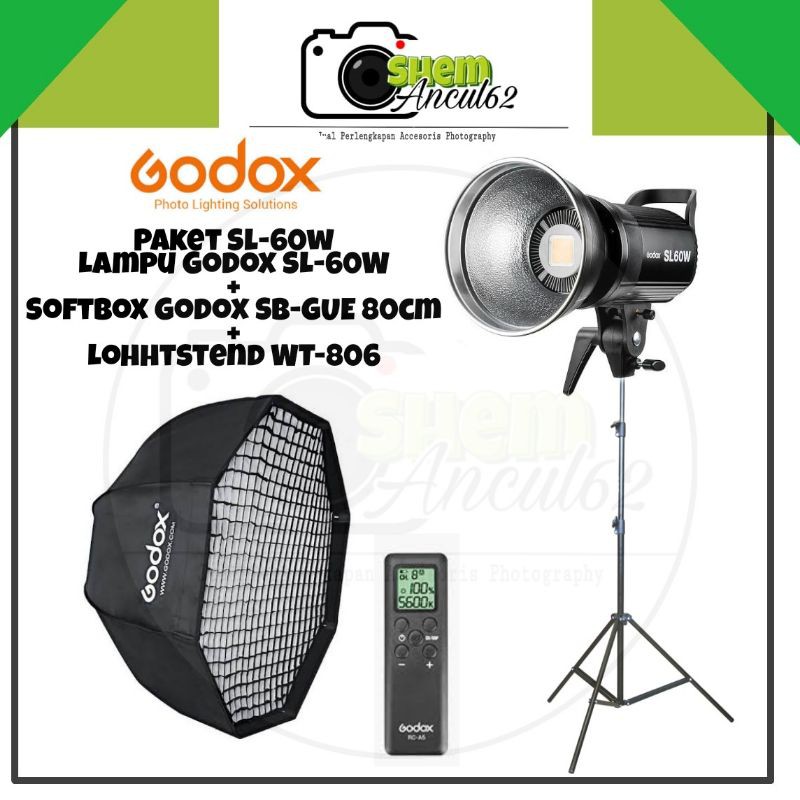 Jual Paket Lampu Studio Godox SL-60W Sl60w plus Softbox Octagon SB-GUE 80cm Octa GRID | Shopee ...