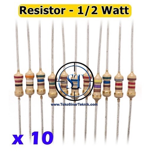 Jual x10 Resistor 1/2W Resistor Carbon Film Toleransi 5% Banyak Varian Nilai Ohm / Kilo Isi 10 ...