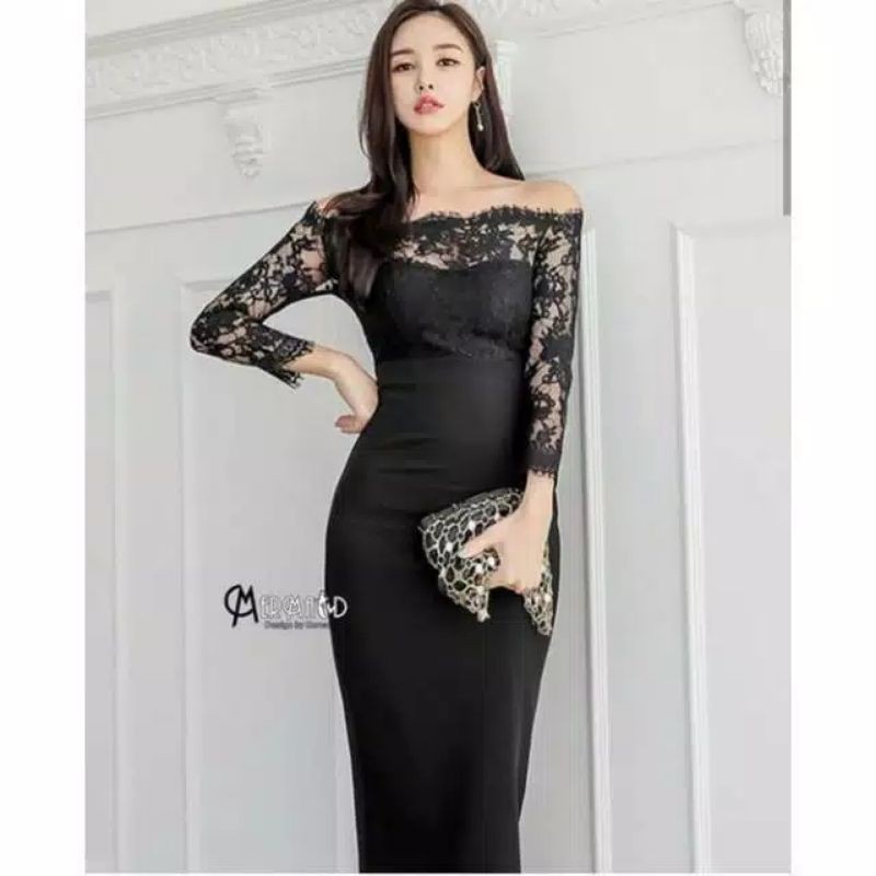 Jual Gwey Midi Dress Scuba Brukat Sabrina Dress 948 | Shopee Indonesia