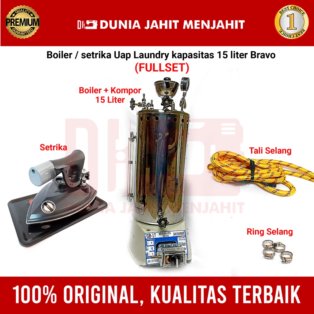 Jual Boiler / setrika Uap Laundry kapasitas 15 liter Bravo FULLSET ...