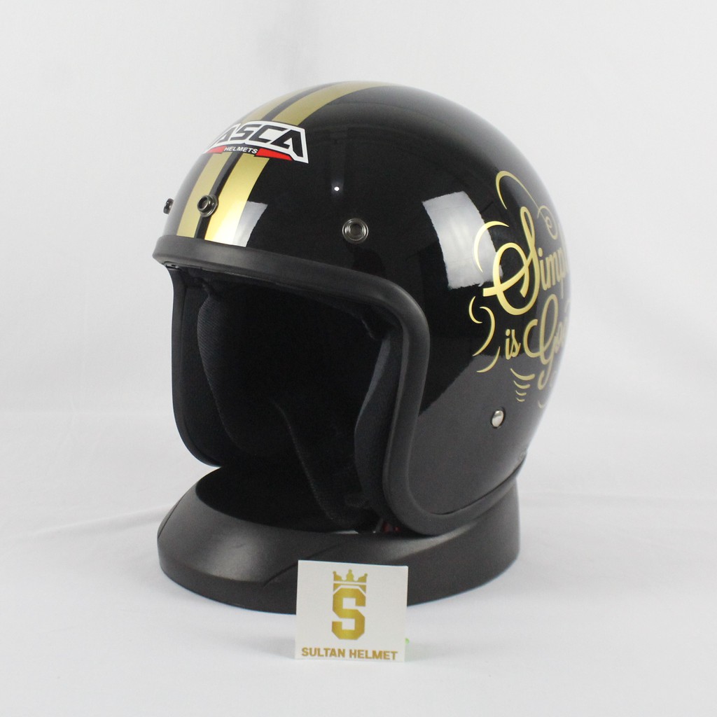 Jual Helm ASCA Retro Half Face - SIG Hitam Black Glossy (Bogo/Vespa ...