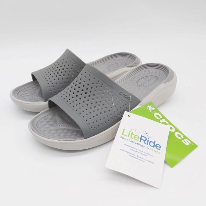 Jual SANDAL SLIDE PRIA CROCS LITERIDE SLIDE ORIGINAL CROCS - ABU | Shopee Indonesia