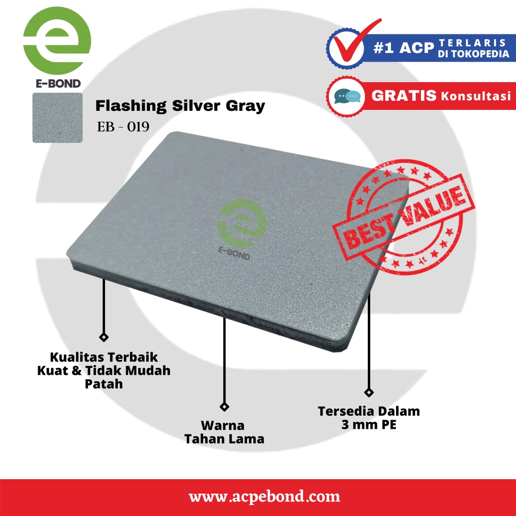 Jual ACP EBOND - Aluminium Composite Panel 3mm Flashing Silver Gray ...