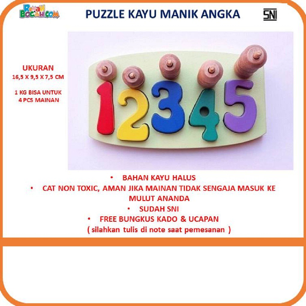 Jual Mainan Kayu Edukasi Edukatif Anak Manik Angka Balok Susun SNI Non ...