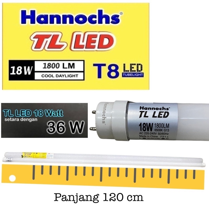 Jual Lampu TL T8 LED Hannochs 18 Watt model neon cahaya putih | Shopee Indonesia
