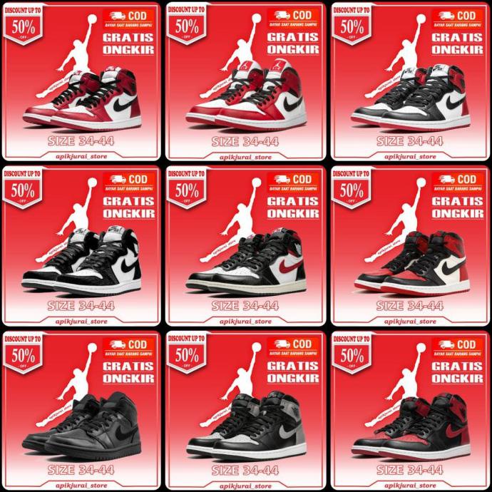 Jual algifaruu - AIR JORDAN 1 HIGH SIZE 36 - 44 CHICAGO BLACKTOE MERAH ...