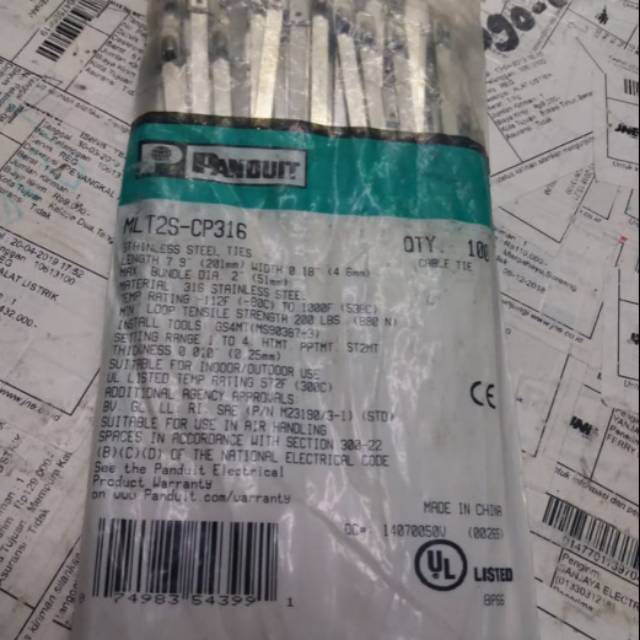 Jual Kabel ties panduit stainless MLT2S-CP316 / kabel ties stainless ...