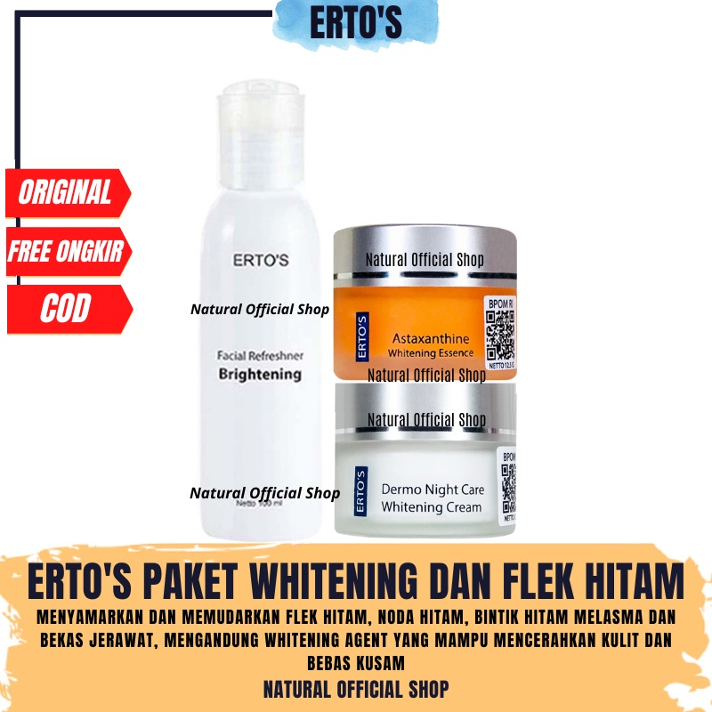 Jual Ertos Paket Whitening Dan Flek Hitam Membandel di Wajah 3in1 ( Toner , Astaxanthine , Night ...
