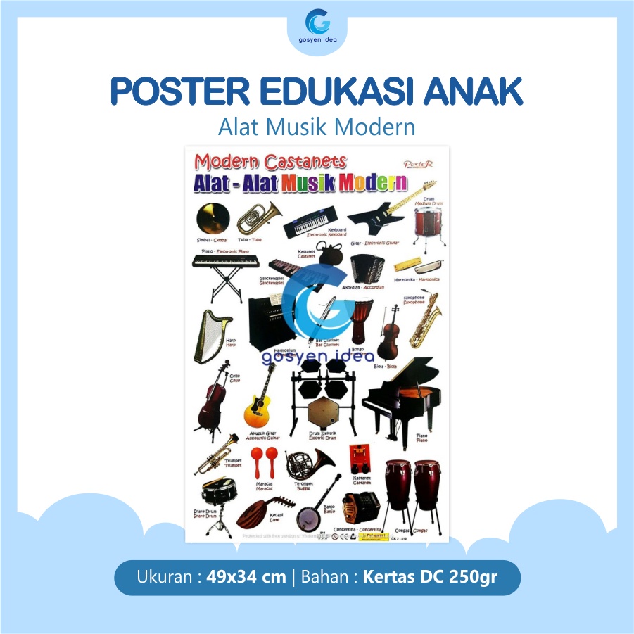 Jual Poster Dinding Pendidikan Edukasi Anak Belajar Gambar Alat Musik ...