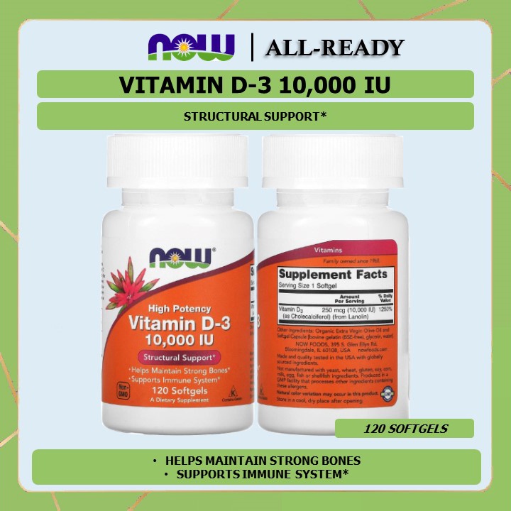 Jual Now Foods Suplemen Vitamin D-3 10,000 IU - High Potency | Shopee Indonesia