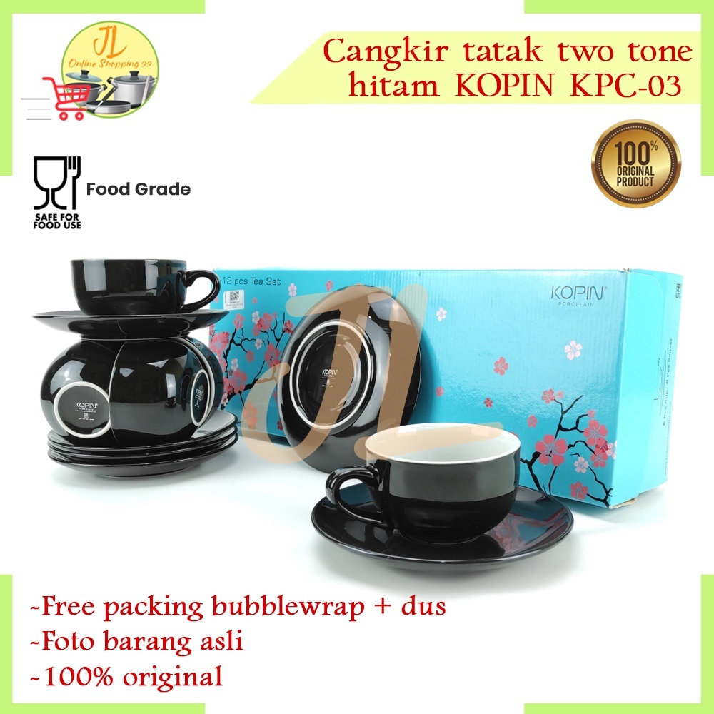 Jual Cangkir tatak warna Hitam 6 pasang / cangkir gelas kopi / tea set ...