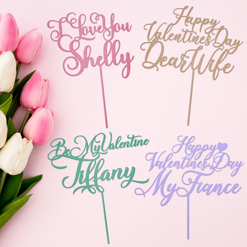 Jual Customized name valentine flower bouquet topper birthday wedding ...