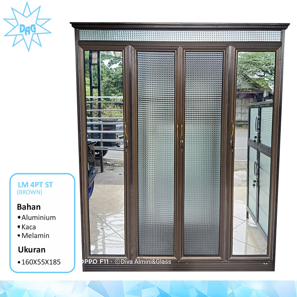 Jual Lemari pakaian alumunium 4 pt full kaca | frame coklat 160x185 ...