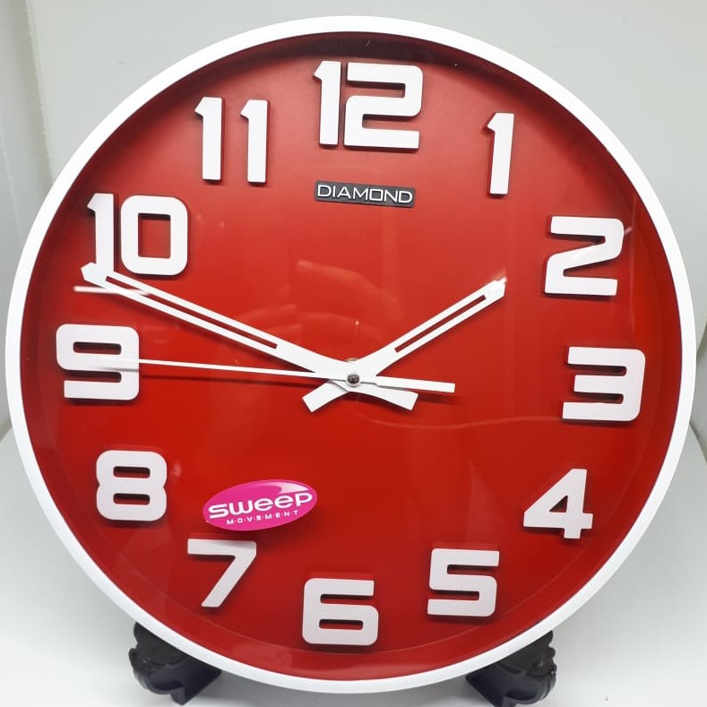 Jual JAM DINDING DIAMOND 3016-3 BULAT MERAH RING PUTIH ANGKA BESAR DAN ...