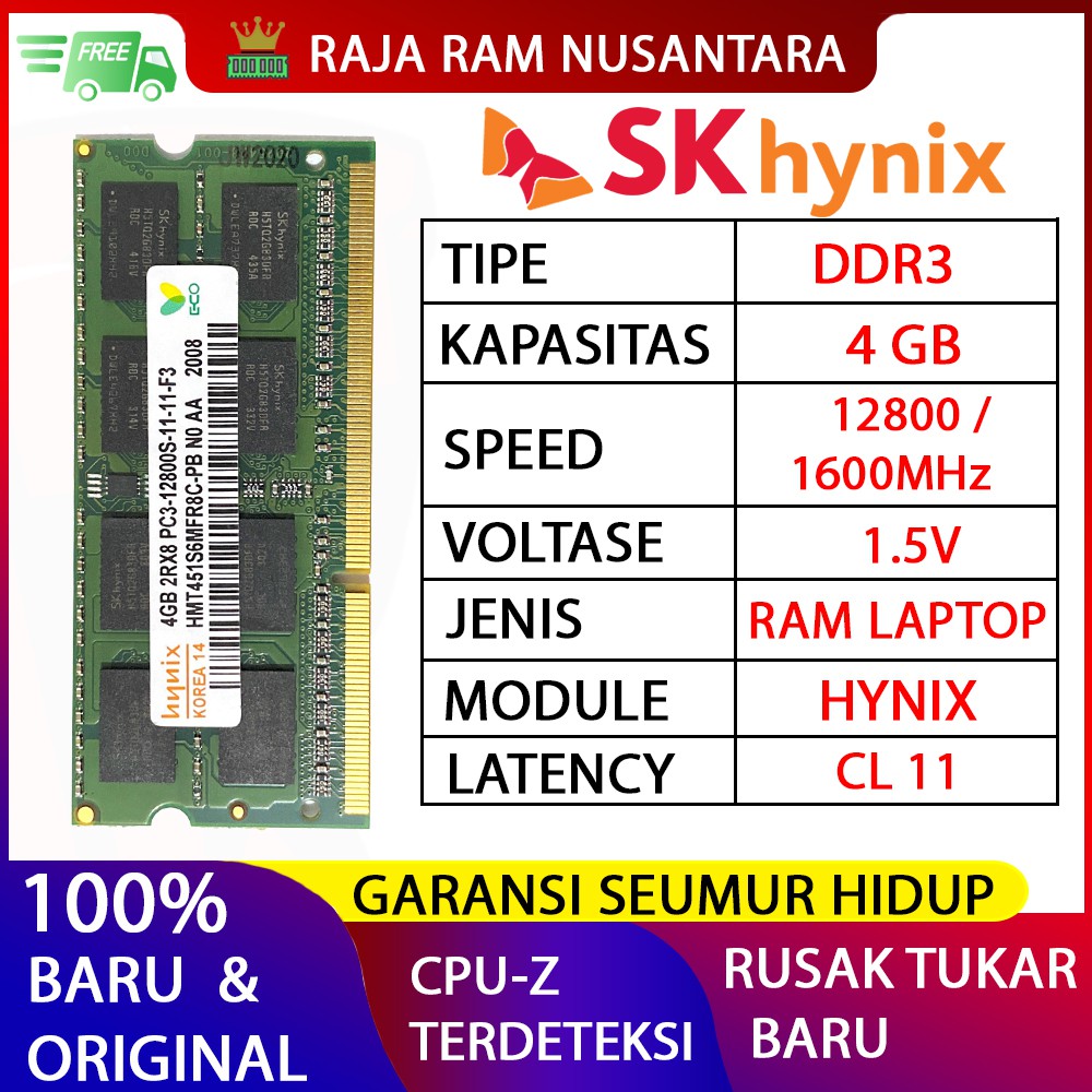 Jual RAM LAPTOP HYNIX DDR3 4GB PC 12800 / 1600 MHz ORIGINAL RAM SODIMM 1.5v 4GB | Shopee Indonesia