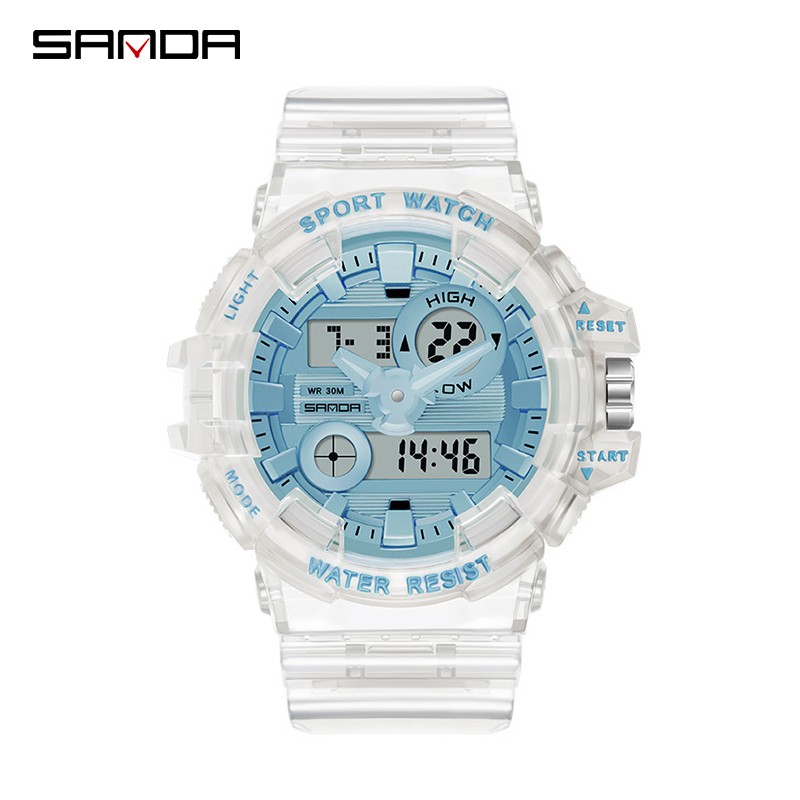 Jual SANDA 3100 Jam Tangan Wanita Pria Digital Analog Dual Time Tali Rubber Anti Air | Shopee ...
