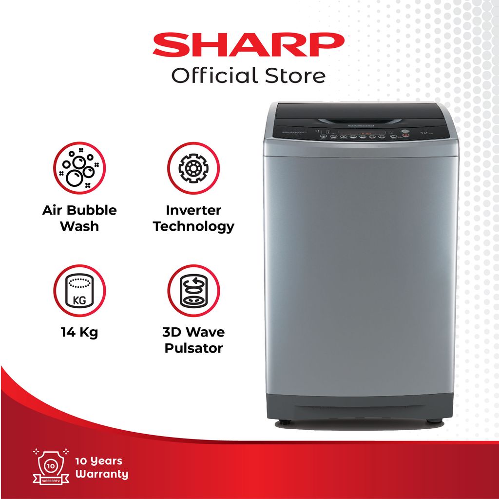 Jual Washing Machine 14 kg Inverter Series ES-F1408X-SL: Stainless ...