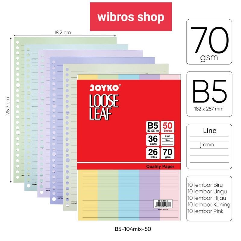 Jual Loose leaf color isi kertas file binder warna joyko B5 | Shopee Indonesia