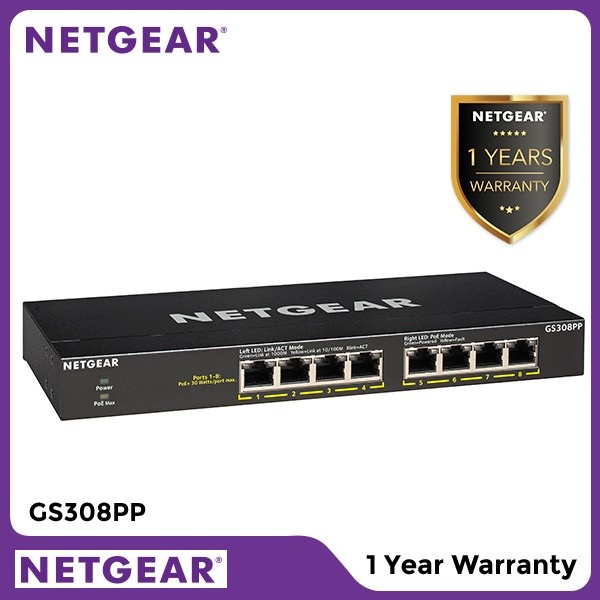 Jual Netgear GS308PP 8 Port Gigabit Ethernet SOHO PoE+ Unmanaged Switch ...