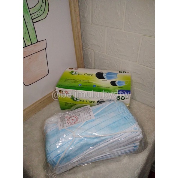 Jual masker 3 ply one care/ chasa headloop/ hijab biru isi 50 pcs ...