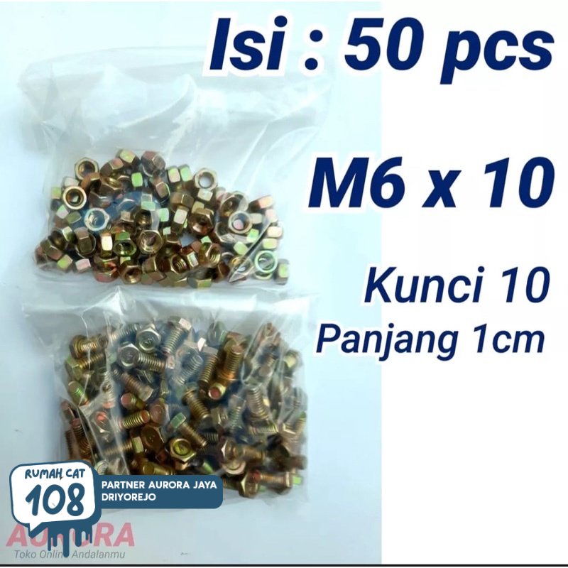 Jual Rumah Cat - PAKET ISI 50 PCS MUR BAUT M6 x 10 KUNCI 10 PANJANG 1CM ukuran M6x10 Rumah Cat ...