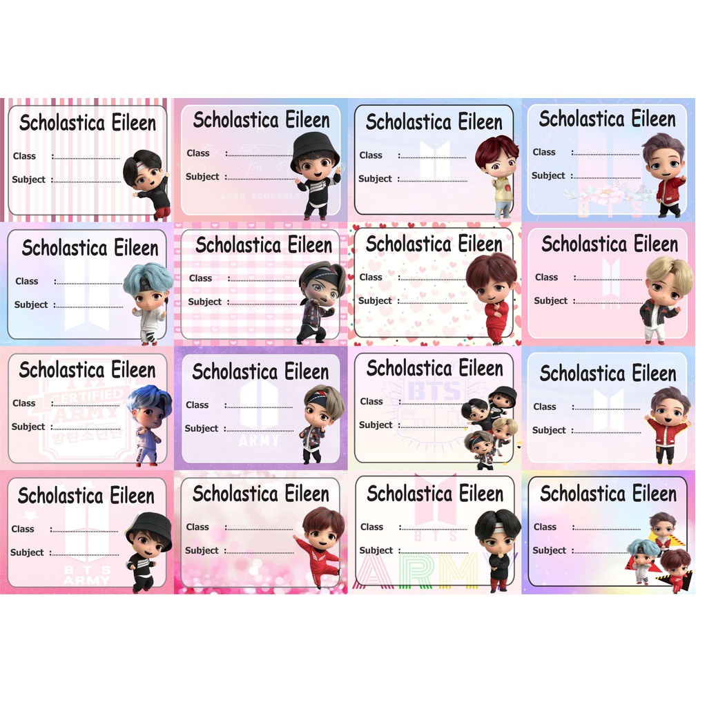 Jual KPOP BT$ Label stiker buku nam akelas mapel custom | Shopee Indonesia