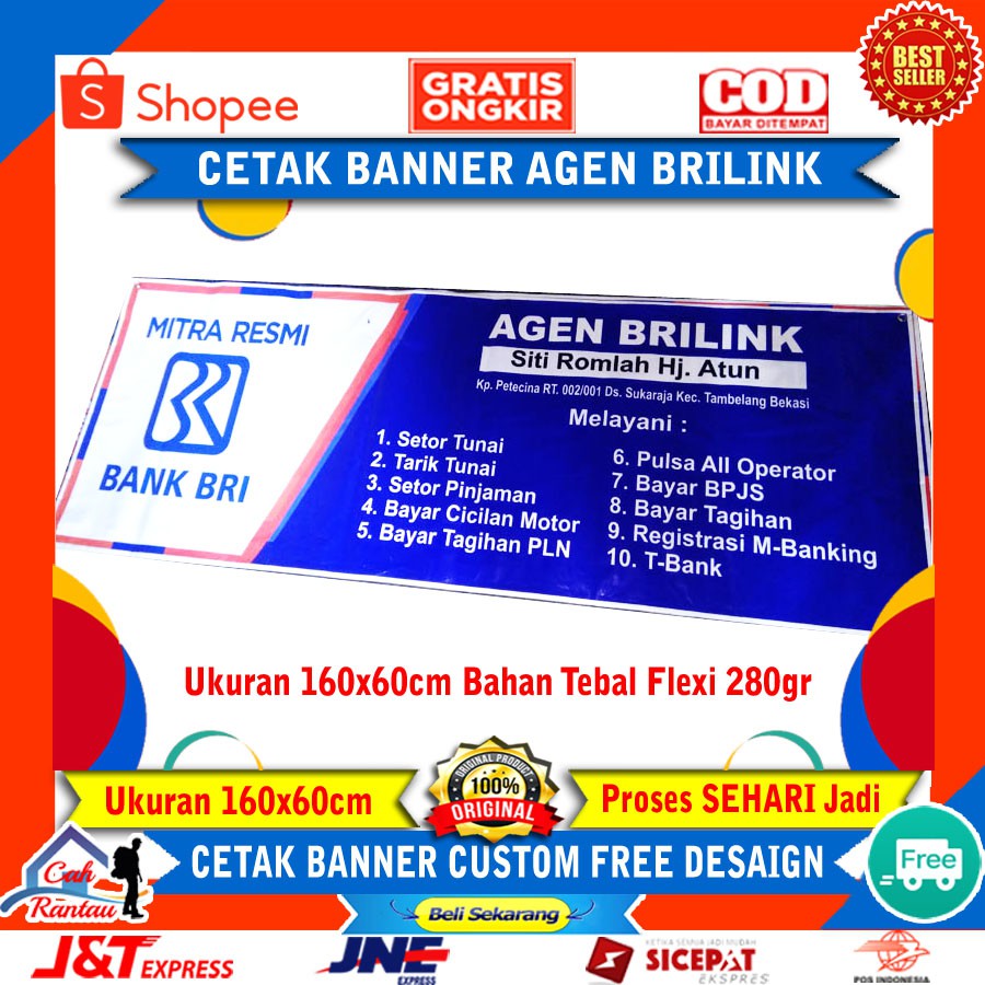 Jual Cetak Banner Agen Brilink Spanduk Backdrop Baliho Free Design Nama Teras Konter Mitra Bank ...