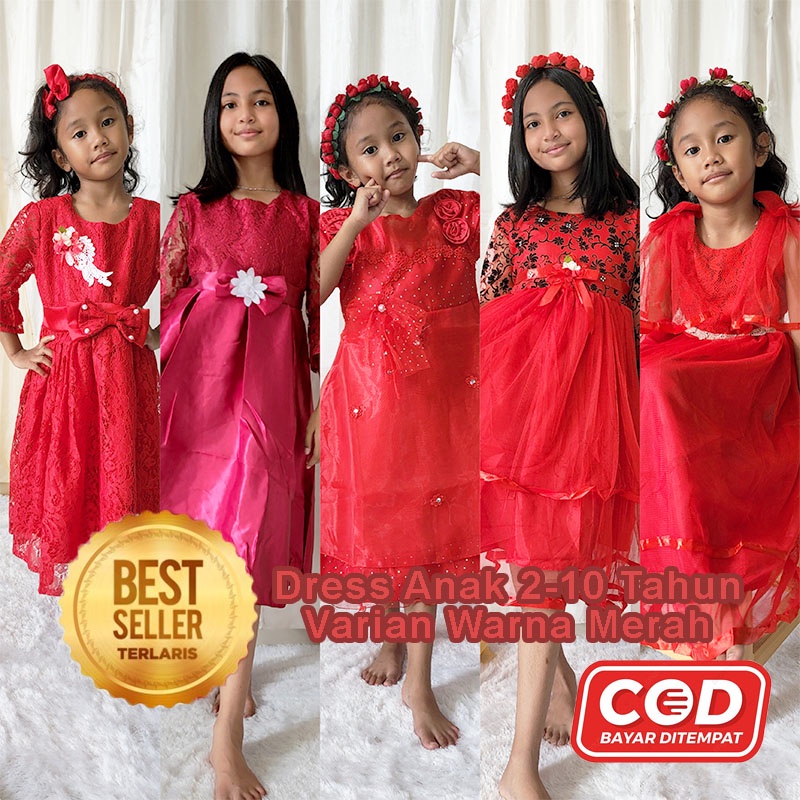 Jual Gaun Dress Warna Merah Anak Perempuan 2 3 Tahun Gaun Pesta Imlek ...