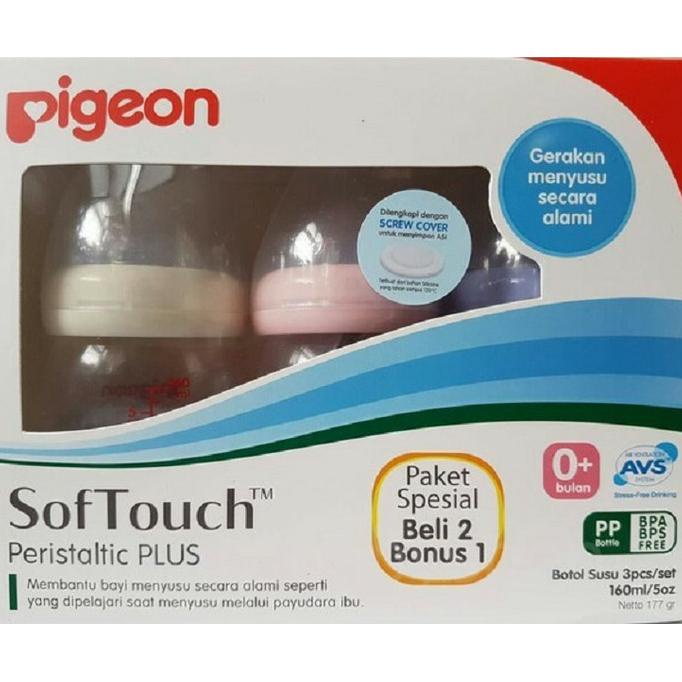 Jual HARGA TERBAIK!!! Botol Susu Pigeon Peristaltic Plus Wide Neck Bottle 160ml Isi 3 pcs ...