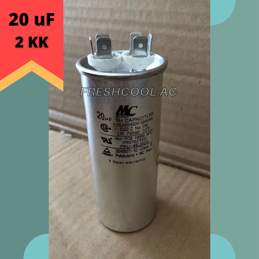 Jual KAPASITOR AC / CAPACITOR AC 20 MIKRO / 20 uF (MERK MC) | Shopee Indonesia