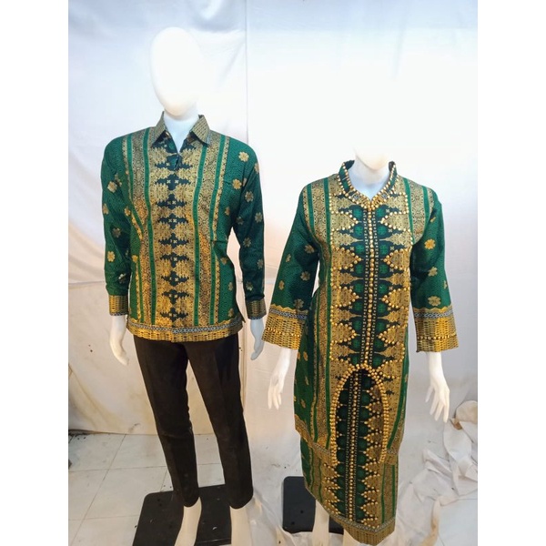 Jual baju songket hijau list/baju couple/baju kondangan/baju seragam ...