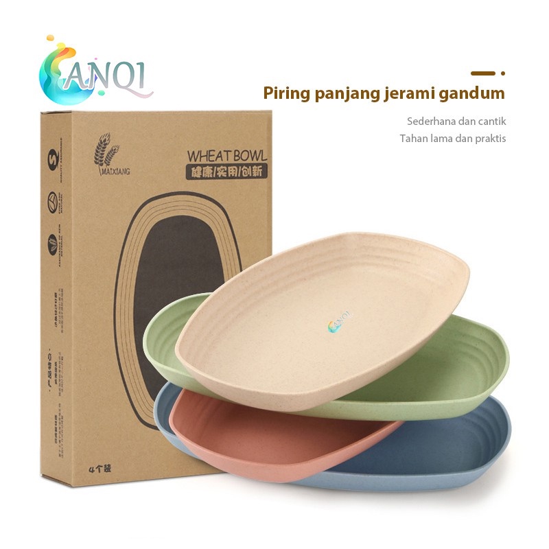 Jual ANQI Piring Jerami Gandum Set Piring Bentuk Oval Kotak Mix Warna ...
