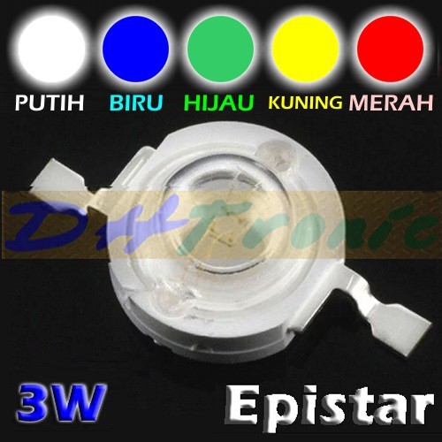 Jual HPL High Power LED chip EPISTAR ASLI 3W Putih Biru Hijau Kuning ...
