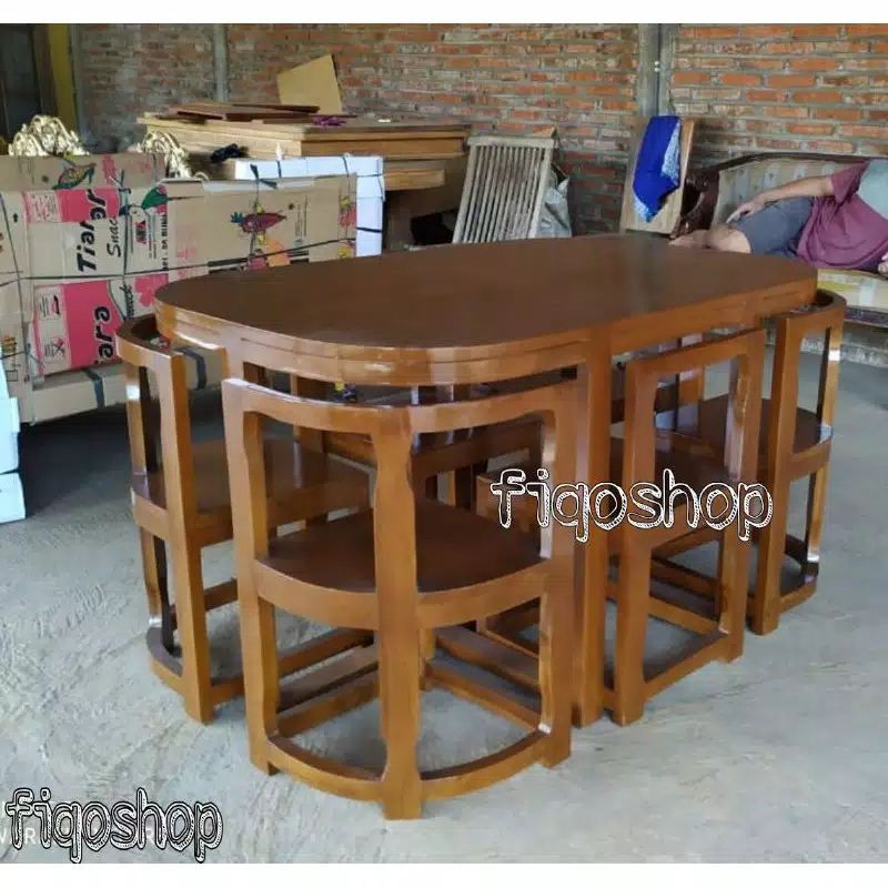 Jual kursi meja makan terbaru oval kursi 6 minimalis modern kekinian kayu jati furniture ...