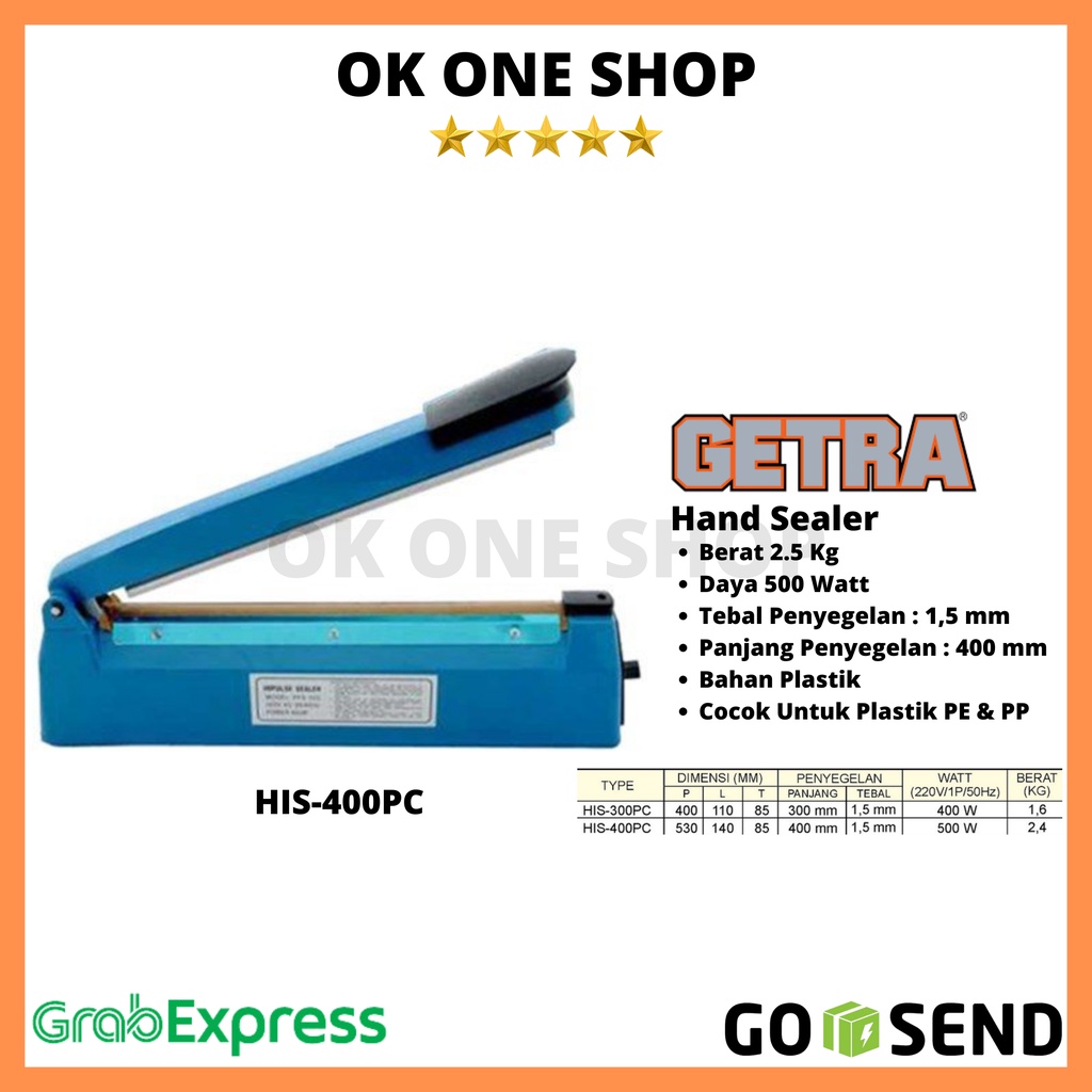 Jual GETRA Hand Impulse Sealer HIS-400PC / Mesin Penyegel Segel Plastik ...