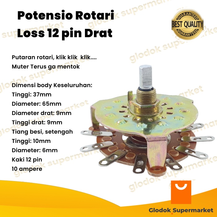 Jual Potensio Rotari Loss 12 pin Drat Saklar Rotary Klik Kaki 1x12 ...