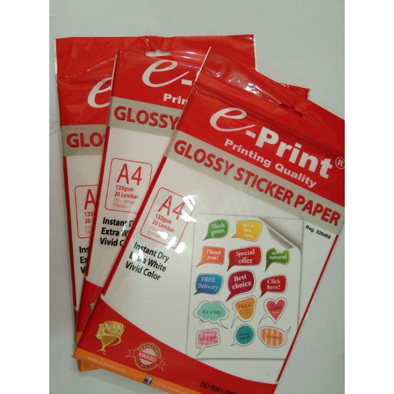 Jual KERTAS STICKER GLOSSY E-PRINT A4 135gsm | Shopee Indonesia