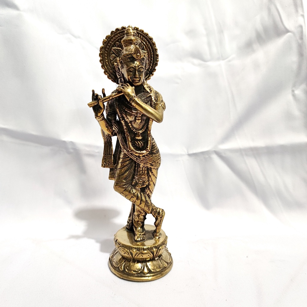 Jual Lord Krishna Brass Gold Statue 25cm Patung Dewa Krisna Kuningan
