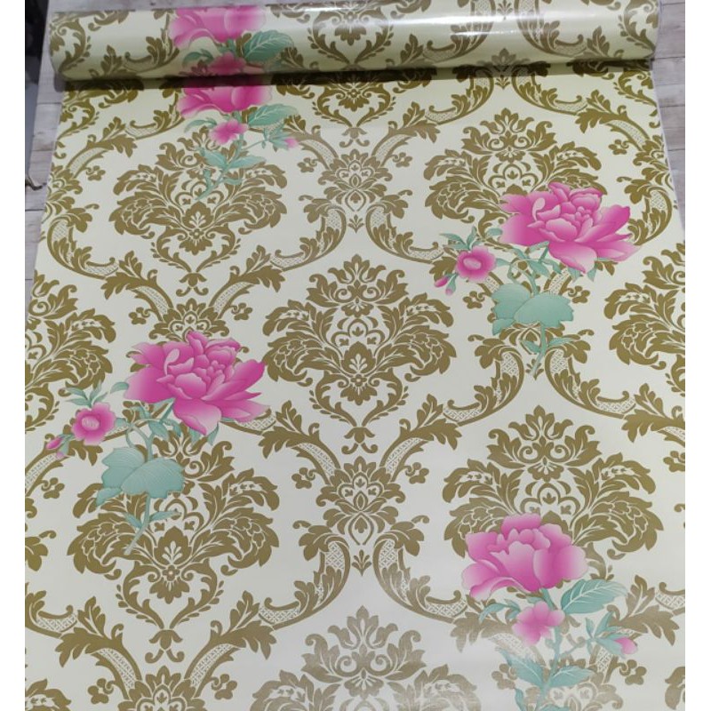 Jual BATIK GOLD BUNGA PINK Wallpaper Sticker dinding motif batik cokelat ukuran 45 cm x 8 m kode ...