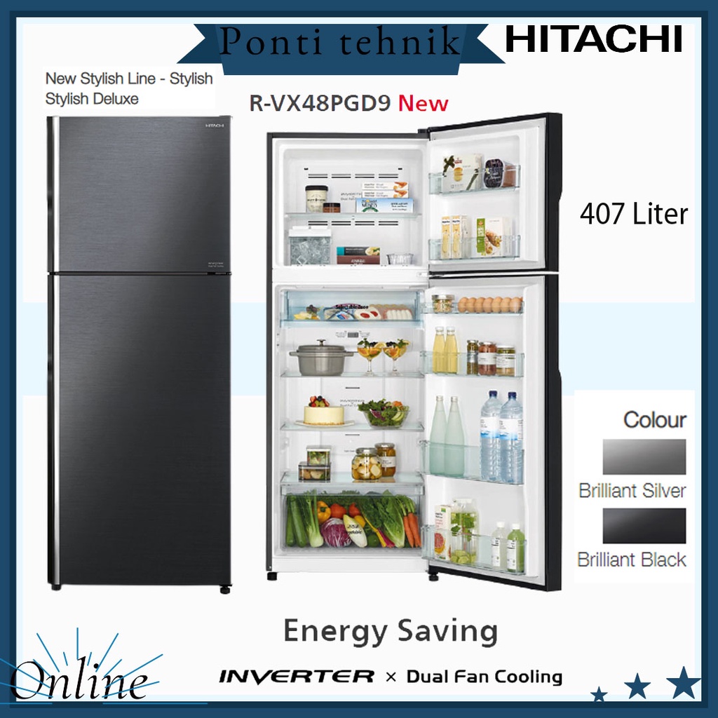 Jual KULKAS HITACHI R-VX48PGD9-BBK/BSL 2 PINTU FAN COOLING INVERTER | Shopee Indonesia