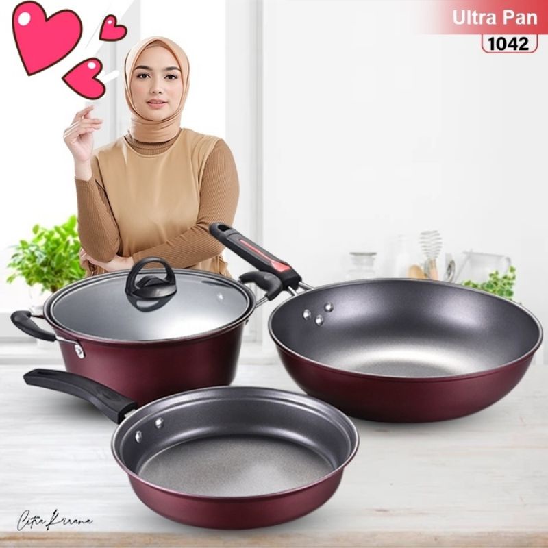 Jual Panci Teflon 1 Set 3 pcs 1042-Panci Teflon Set 3 / panci set / panci 3 set / panci anti ...