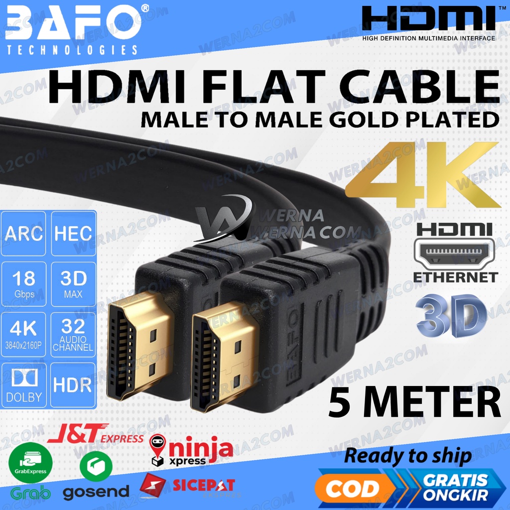Jual BAFO KABEL HDMI FLAT 5 METER support 4K UHD / HDMI CABLE HIGH ...