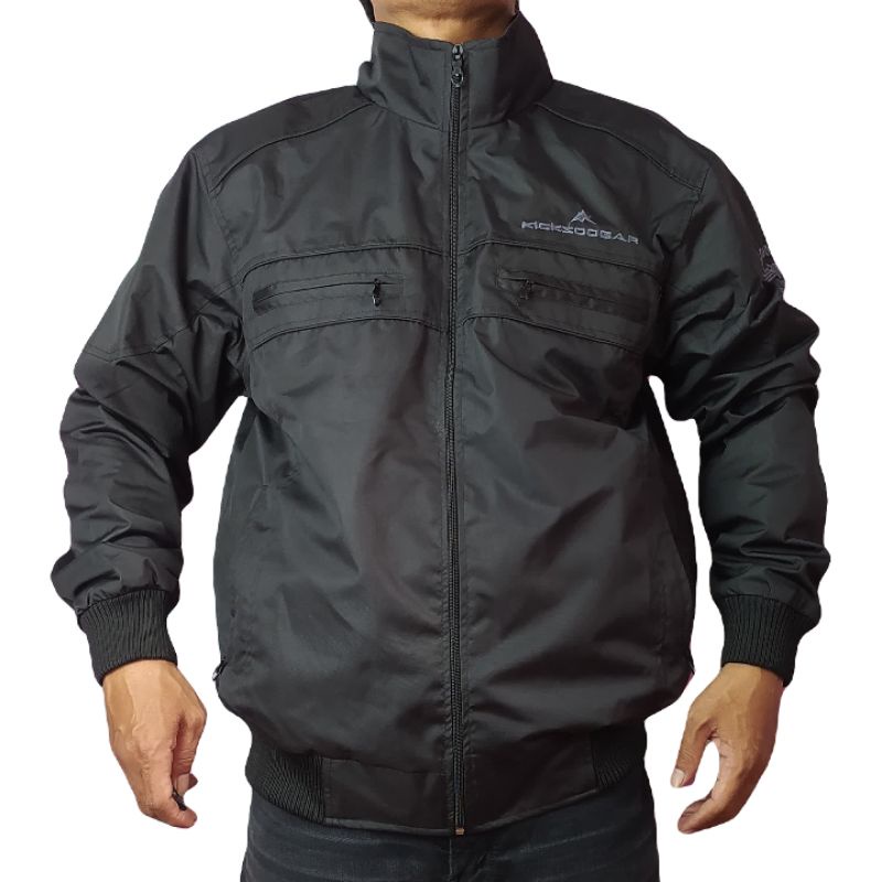 Jual Kicksoogar jaket bomber Casual bahan scott hitam kerah | Shopee ...