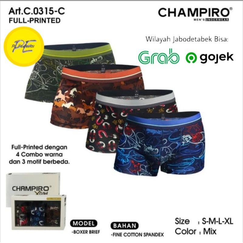Jual ISI 3 PCS CELANA DALAM PRIA BOXEER CHAMPIRO 0315 BX-CITED FULLPRINT|CD PRIA BOXER UKURAN M ...