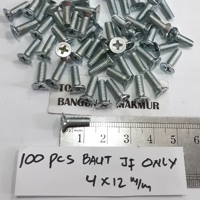 Jual Baut Putih M4x12 Baut JF4x12 Kepala Obeng M4 x 12 per 100 pcs | Shopee Indonesia