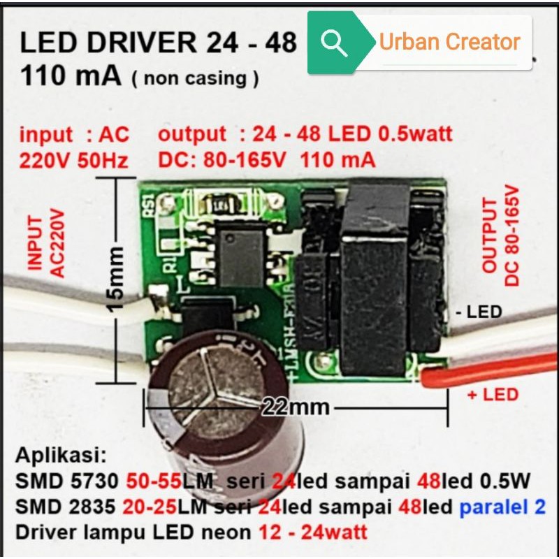 Jual Led Driver SMD 24-48x0,5 watt 110ma Tanpa Casing | Shopee Indonesia