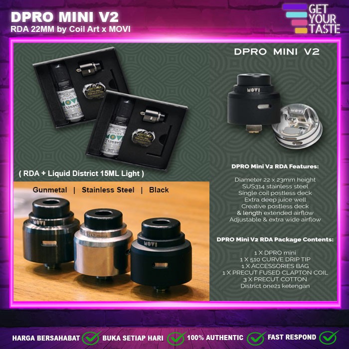 Jual Dpro Mini V2 RDA 22MM by Coil Art x MOVI 100% Authentic | Shopee ...