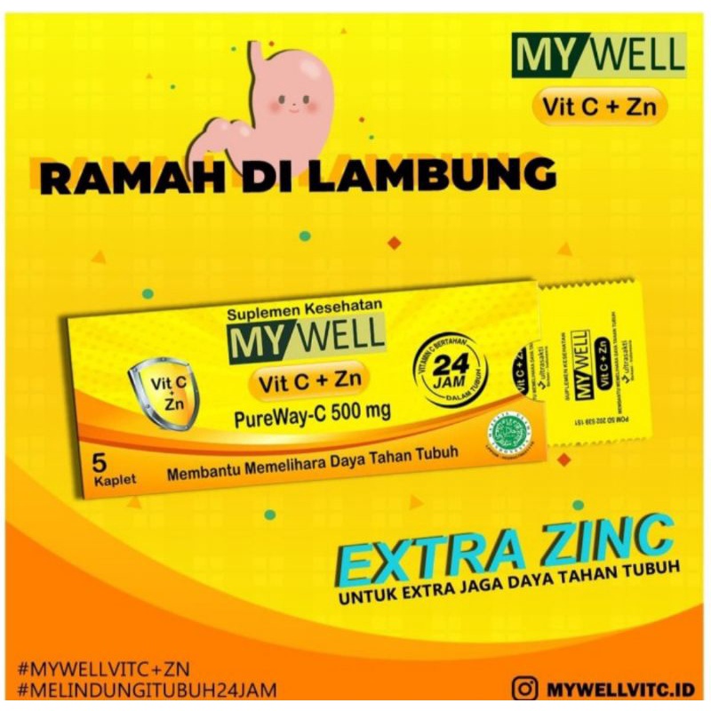 Jual My well mywell vitamin C 500mg+zink ekstra zinc aman buat lambung ...